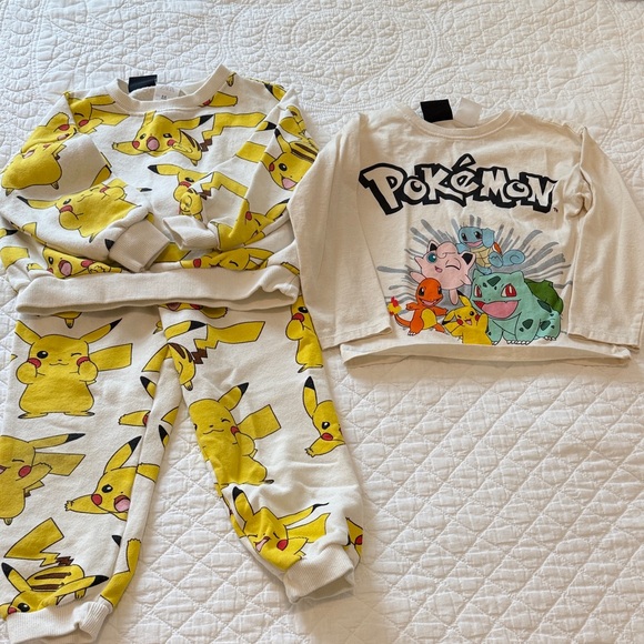 Zara | Shirts & Tops | Pokemon Kids Pajama Set White And Yellow With ...